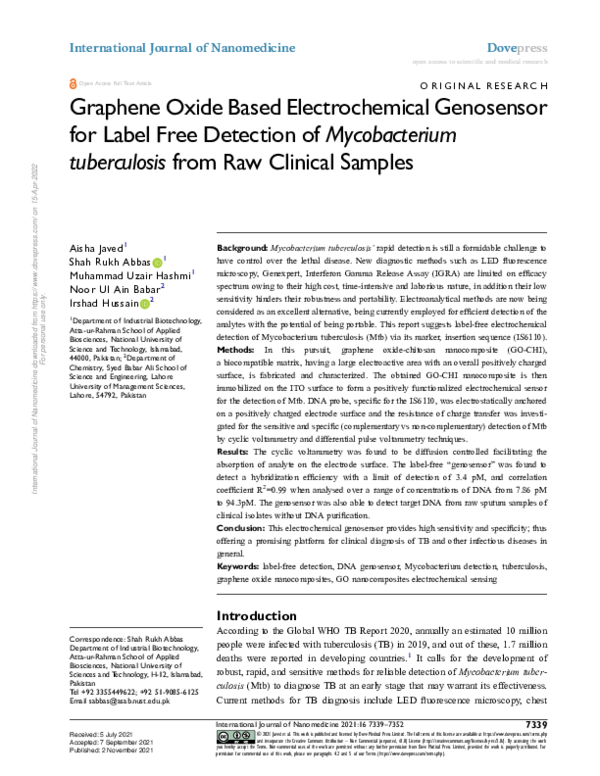 (PDF) Graphene Oxide Based Electrochemical Genosensor for Label Free ...
