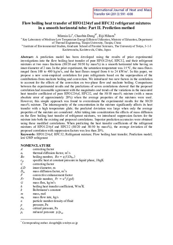 (PDF) Flow boiling heat transfer of HFO1234yf and HFC32 refrigerant mixtures in a smooth ...