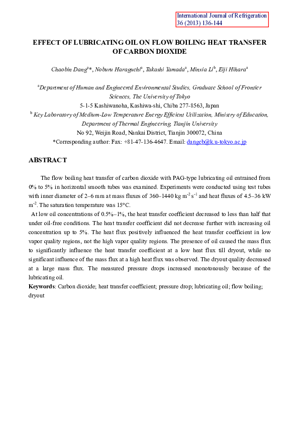 (PDF) Effect of lubricating oil on flow boiling heat transfer of carbon ...