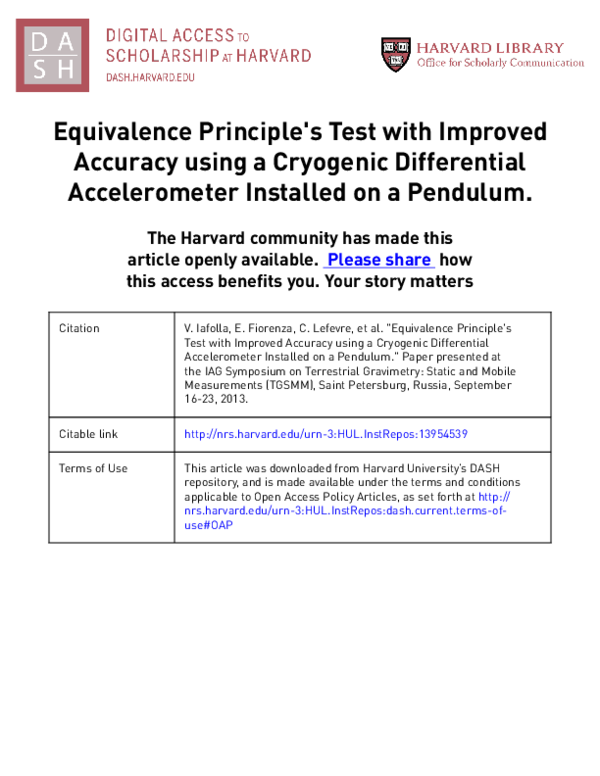 (PDF) Equivalence Principle's Test with Improved Accuracy using a ...