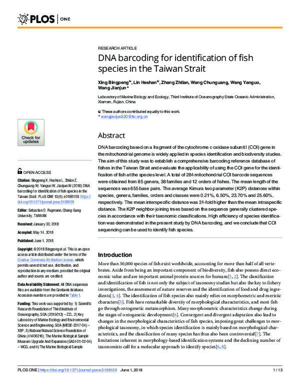 (PDF) DNA barcoding for identification of fish species in the Taiwan Strait