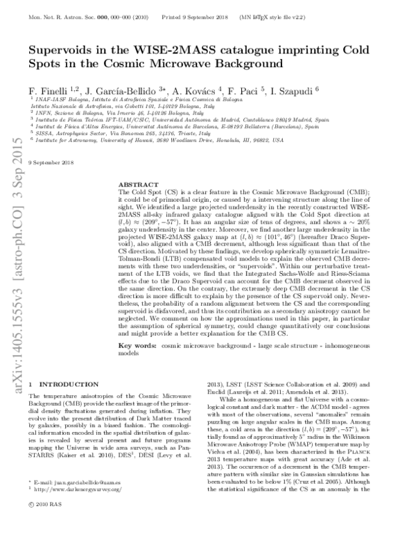 (PDF) A Supervoid Imprinting the Cold Spot in the Cosmic Microwave ...