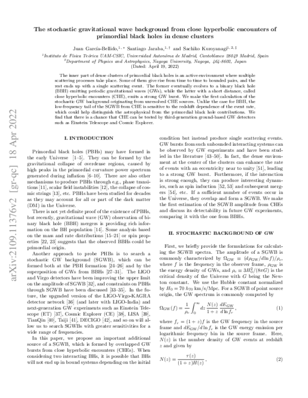 Pdf The Stochastic Gravitational Wave Background From Close Hyperbolic Encounters Of