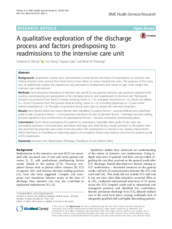 (PDF) Discharge Process Insights on ICU Readmissions