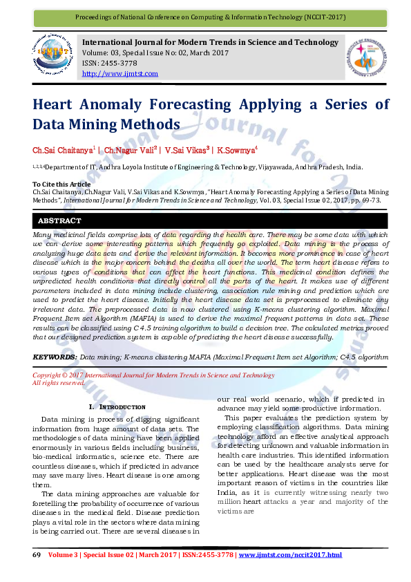 (PDF) Heart Anomaly Forecasting Applying a Series of Data Mining Methods