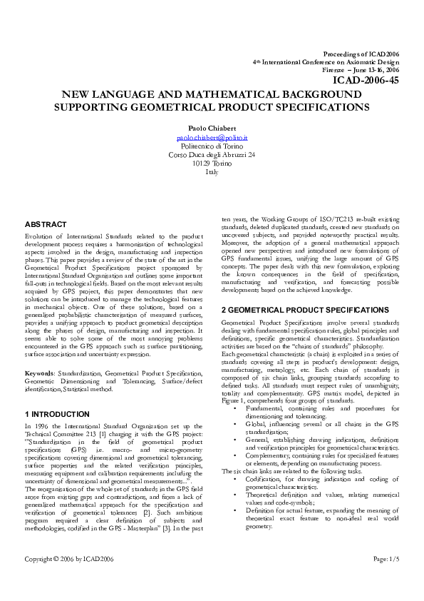 (PDF) New Language and Mathematical Background Supporting Geometrical Product Specifications