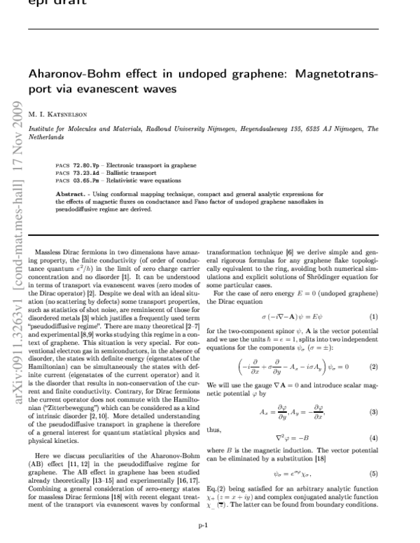 (PDF) Aharonov-Bohm effect in undoped graphene: Magnetotransport via evanescent waves