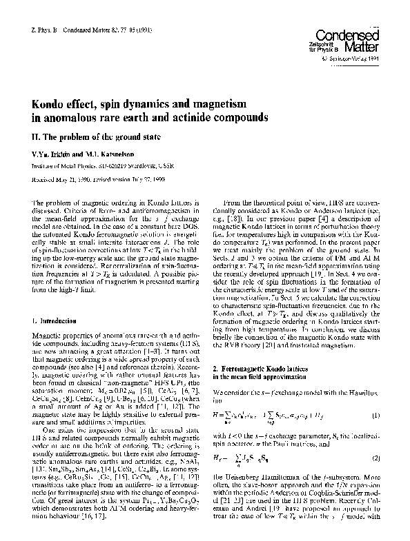 (PDF) Kondo effect, spin dynamics and magnetism in anomalous rare earth ...