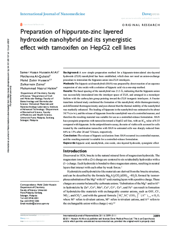 (PDF) Preparation of hippurate-zinc layered hydroxide nanohybrid and ...