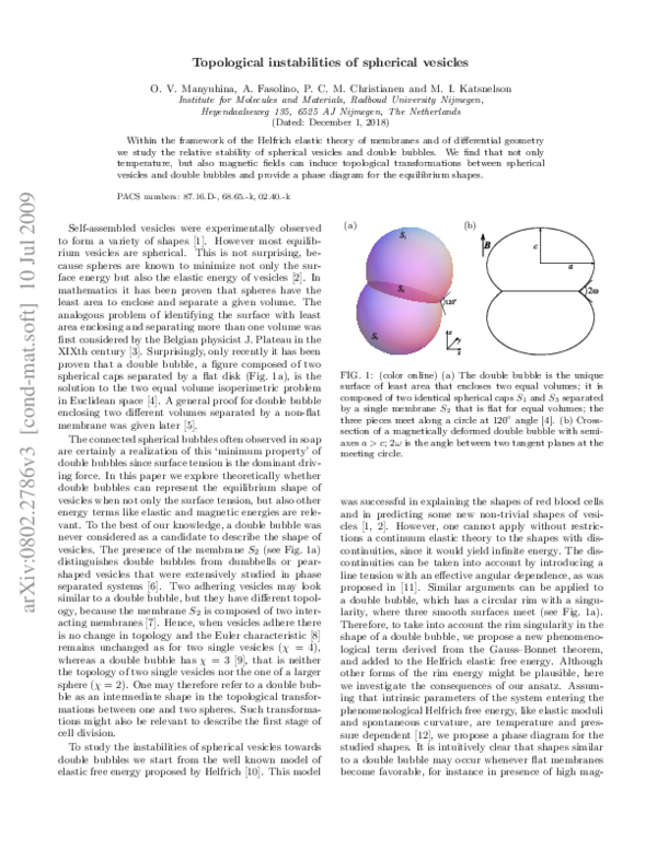 (PDF) Topological instabilities of spherical vesicles