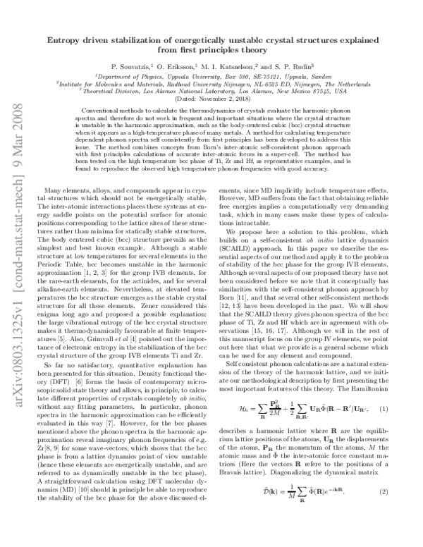 Entropy Driven Stabilization of Energetically Unstable Crystal Structures Explained from First ...