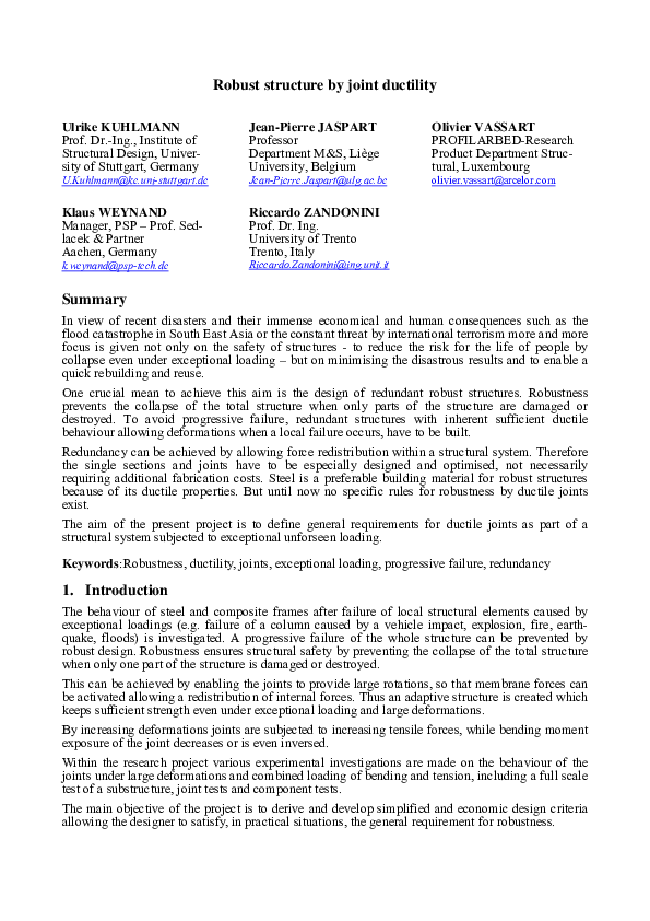 (PDF) Robust structure by joint ductility