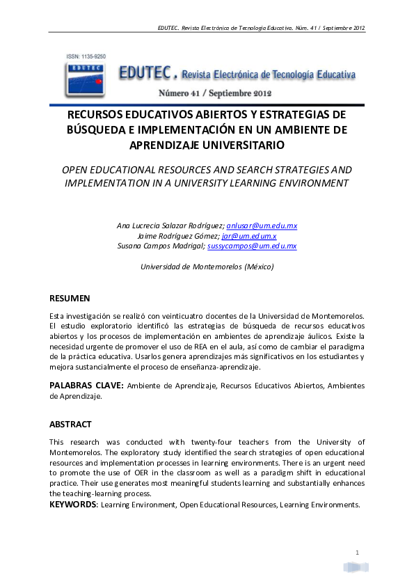 (PDF) Recursos educativos abiertos y estrategias de búsqueda e implementación en un ambiente de ...