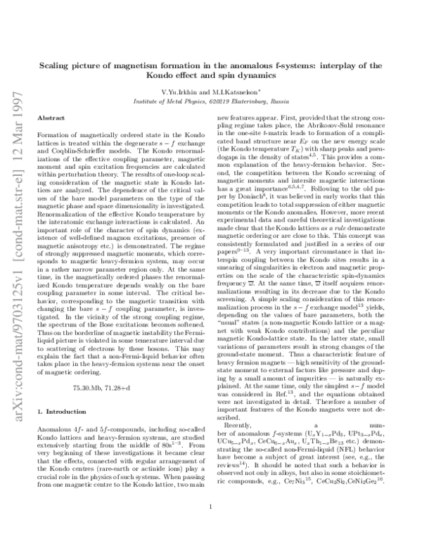 (PDF) Scaling picture of magnetism formation in the anomalous f ...