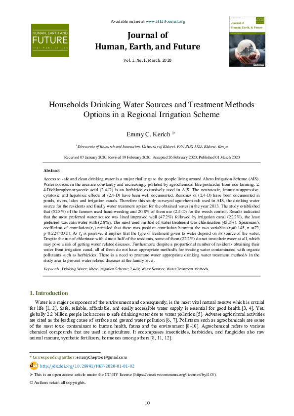 (PDF) Households Drinking Water Sources and Treatment Methods Options ...