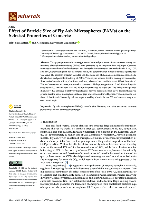 (PDF) Effect of Particle Size of Fly Ash Microspheres (FAMs) on the ...