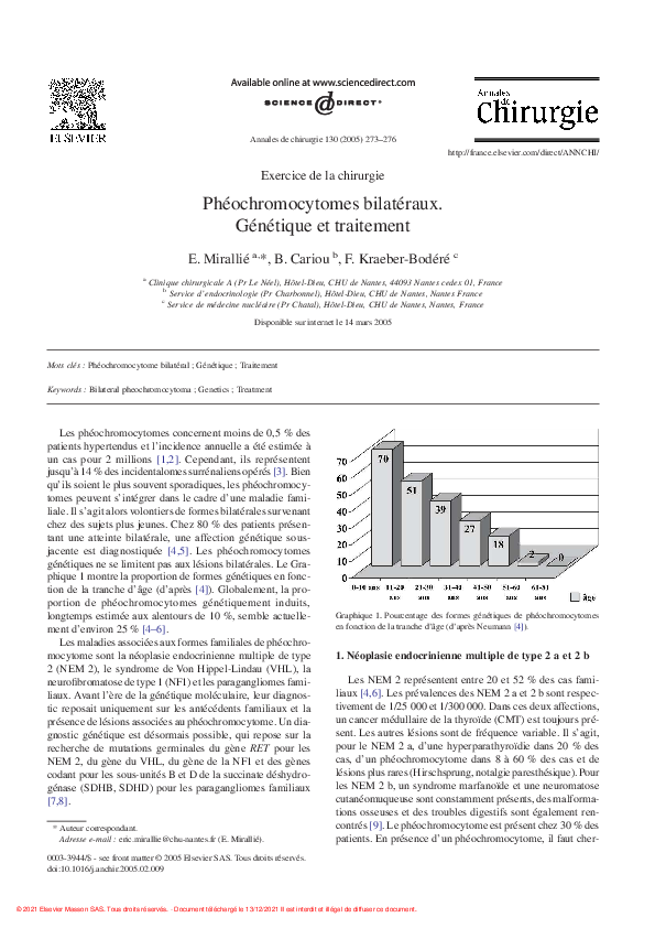 (PDF) Phéochromocytomes bilatéraux. Génétique et traitement