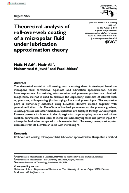 (PDF) Theoretical analysis of roll-over-web coating of a micropolar ...