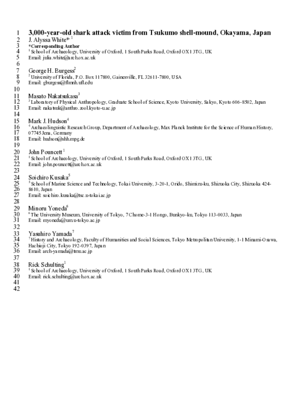 (PDF) 3000-year-old shark attack victim from Tsukumo shell-mound ...