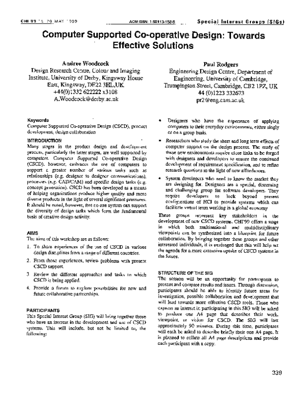 (PDF) Computer supported co-operative design