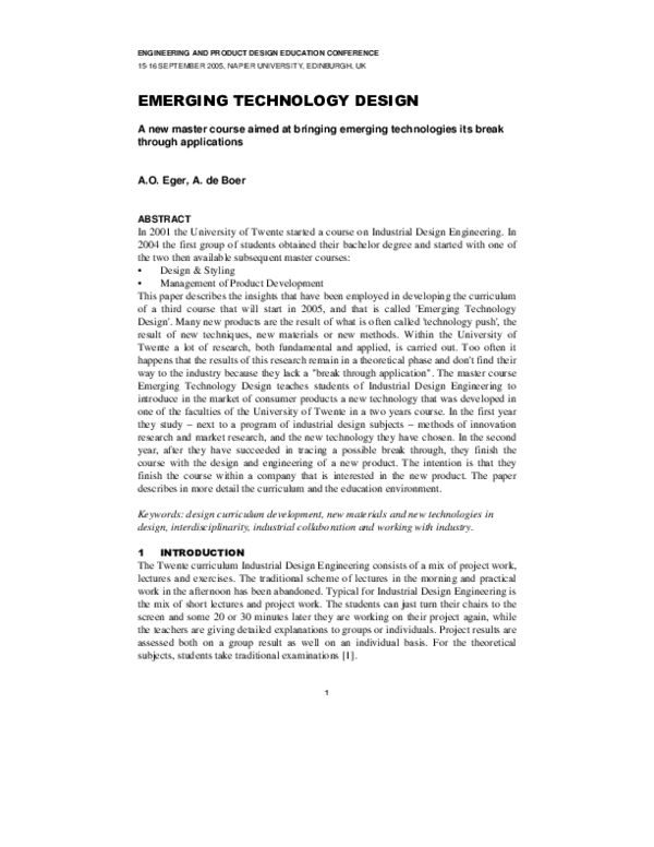 (PDF) Emerging technology design; A new master course aimed at bringing ...
