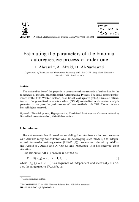 (PDF) Estimating the parameters of the binomial autoregressive process of order one