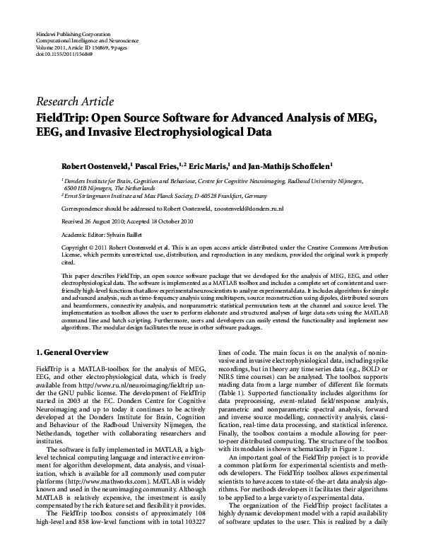 (PDF) FieldTrip: Open Source Software for Advanced Analysis of MEG, EEG, and Invasive ...