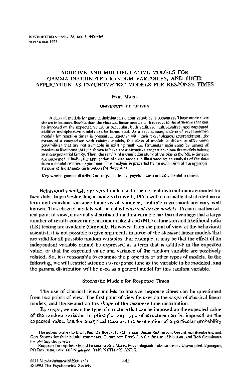 Pdf Additive And Multiplicative Models For Gamma Distributed Random Variables And Their