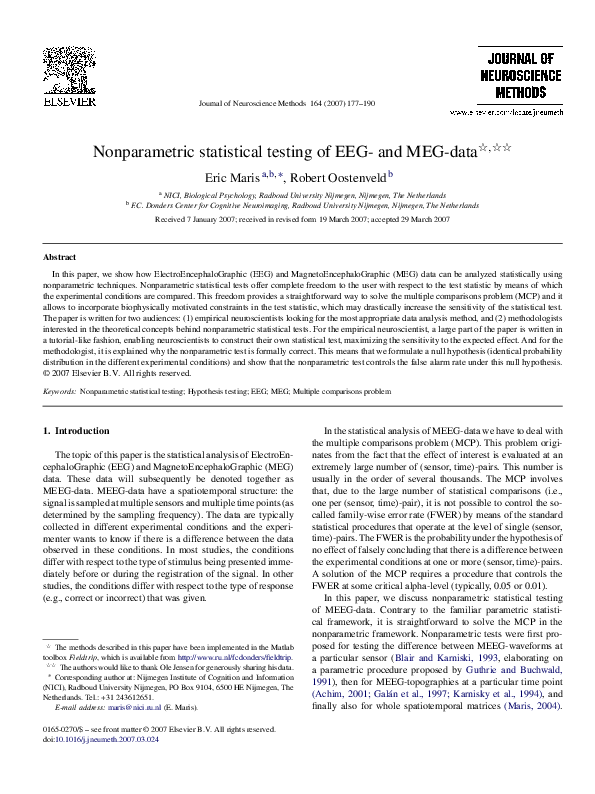 (PDF) Nonparametric statistical testing of EEG- and MEG-data