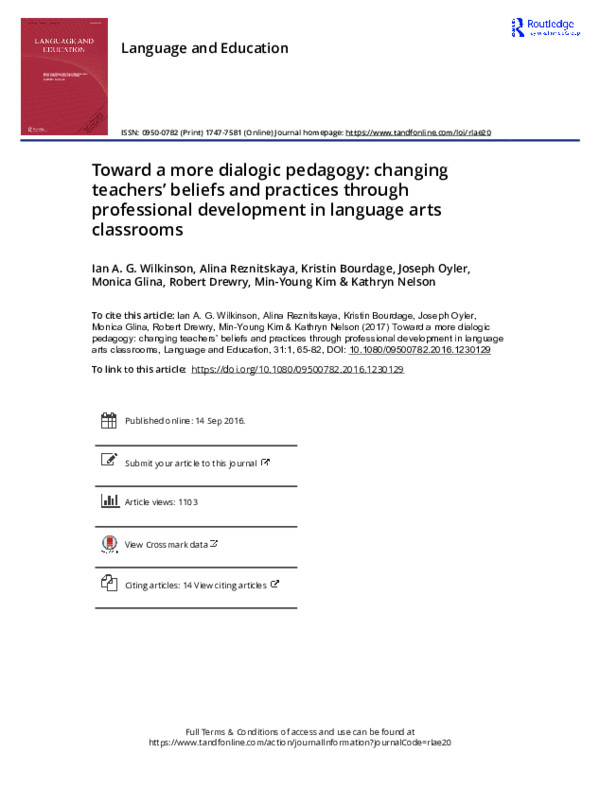(PDF) Toward a more dialogic pedagogy: changing teachers’ beliefs and practices through ...