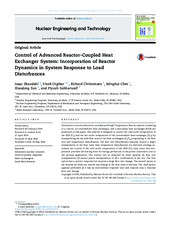 (PDF) Control of Advanced Reactor-coupled Heat Exchanger System: Incorporation of Reactor ...