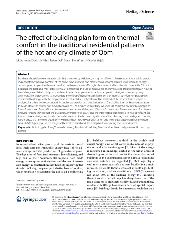 (PDF) The effect of building plan form on thermal comfort in the ...