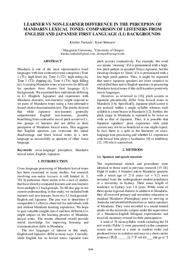 (PDF) Learner vs Non-Learner Difference in the Percepion of Mandarin ...