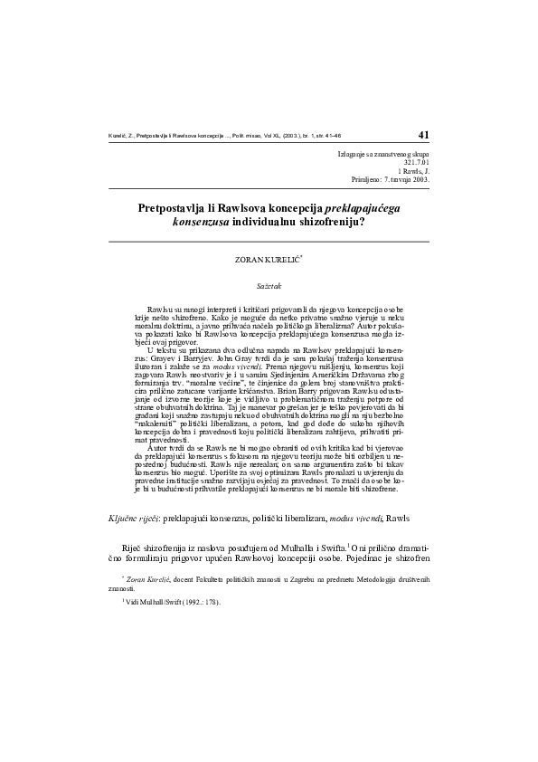 (PDF) Does Rawls Concept of the Overlapping Consensus Presuppose ...