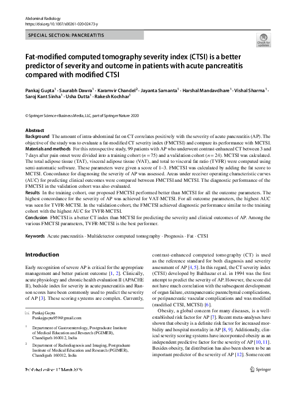 (PDF) Fat-modified computed tomography severity index (CTSI) is a ...