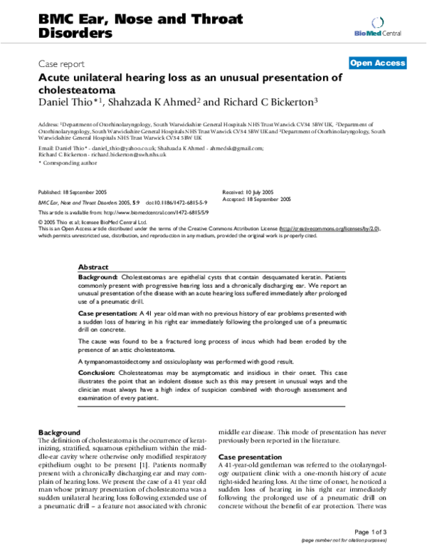 (PDF) Acute unilateral hearing loss as an unusual presentation of ...
