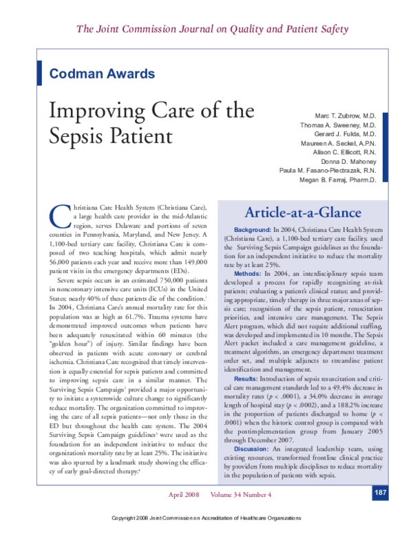 (PDF) Improving Care of the Sepsis Patient | maureen seckel - Academia.edu