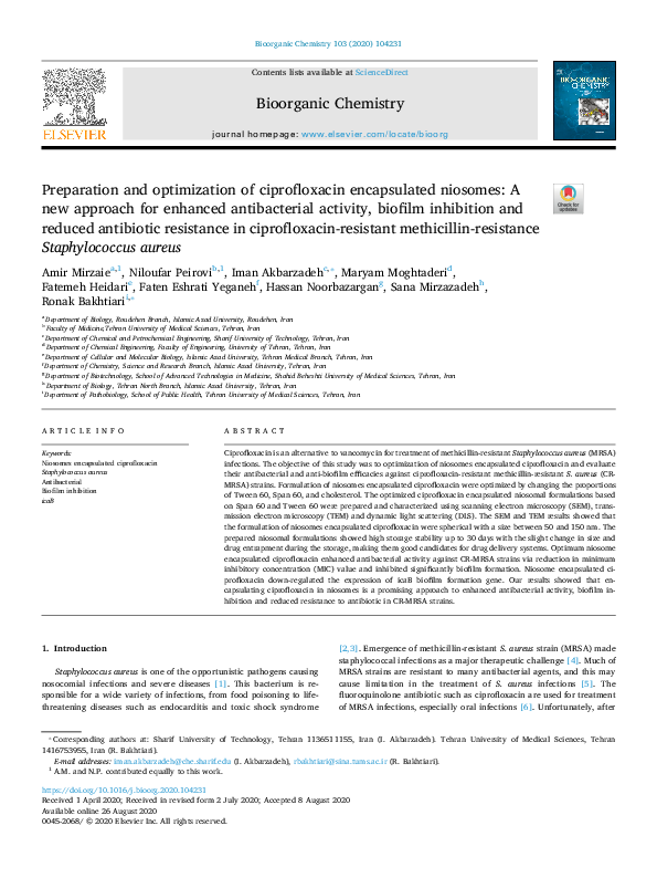 (PDF) Preparation and optimization of ciprofloxacin encapsulated ...