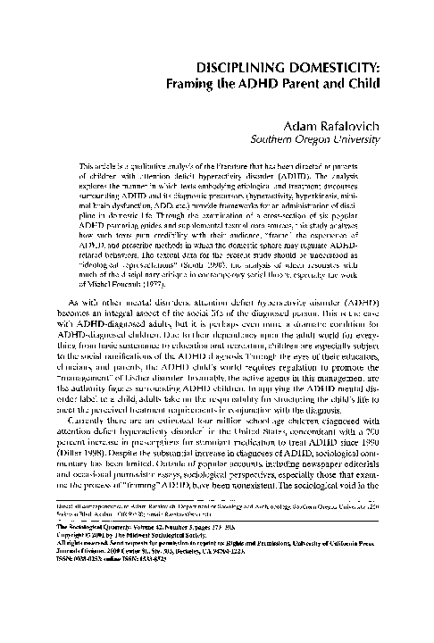 (PDF) DISCIPLINING DOMESTICITY: Framing the ADHD Parent and Child