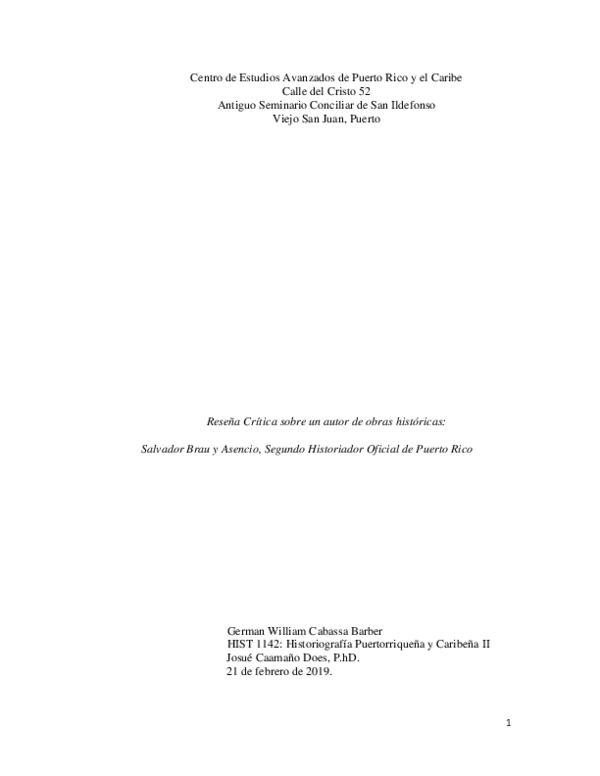 (PDF) Reseña Critica sobre un autor de Obras Históricas: Salvador Brau ...