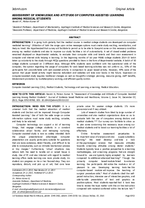 (PDF) Assessment of Knowledge and Attitude of Computer Assisted ...