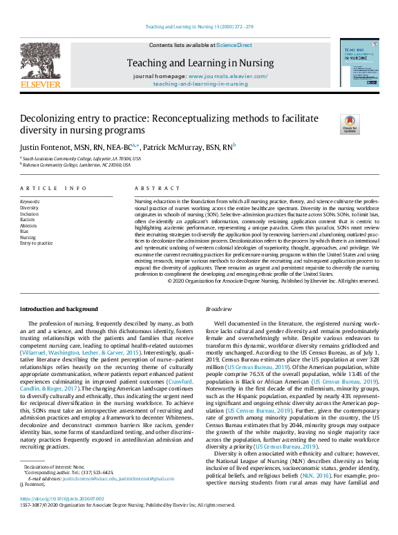 (PDF) Decolonizing entry to practice: Reconceptualizing methods to facilitate diversity in ...