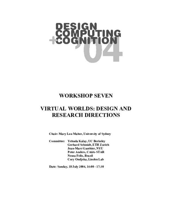 (PDF) Workshop Seven Virtual Worlds: Design and Research Directions ...