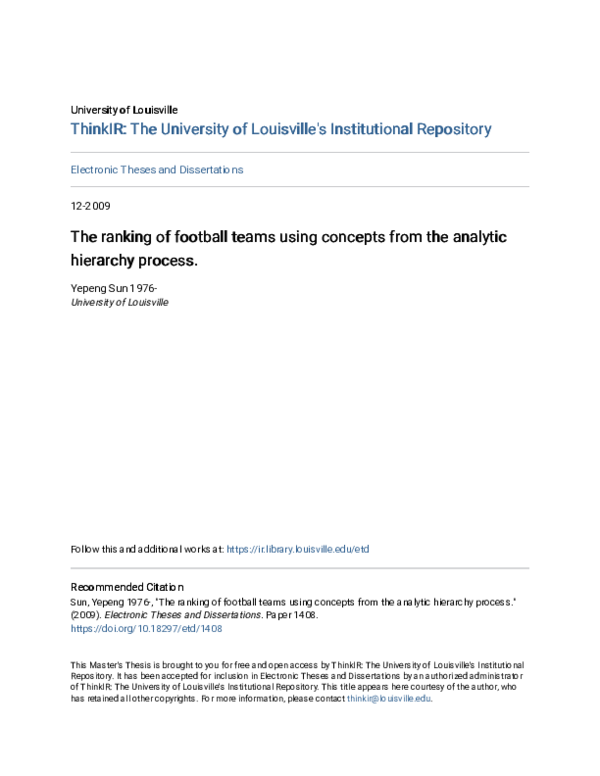(PDF) The ranking of football teams using concepts from the analytic ...