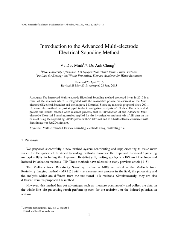 (PDF) Introduction to the Advanced Multi-electrode Electrical Sounding ...