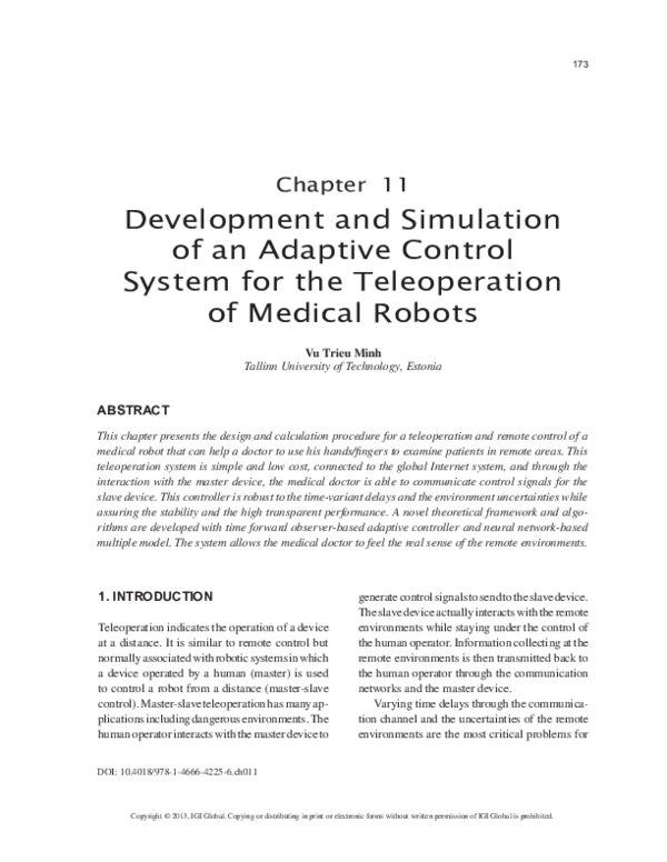 (PDF) Development and Simulation of an Adaptive Control System for the Teleoperation of Medical ...