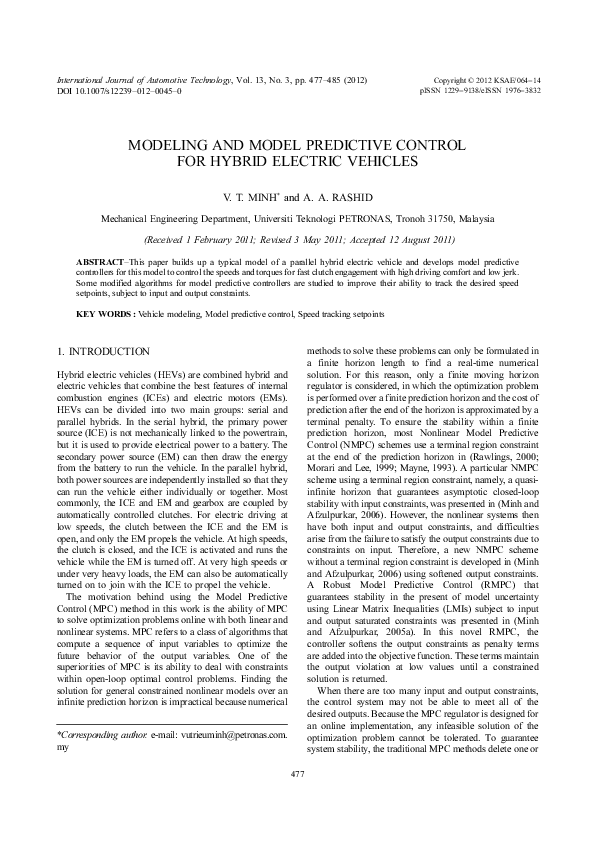 (PDF) Modeling and model predictive control for hybrid electric vehicles (PDF) Modeling and model predictive control for hybrid electric vehicles