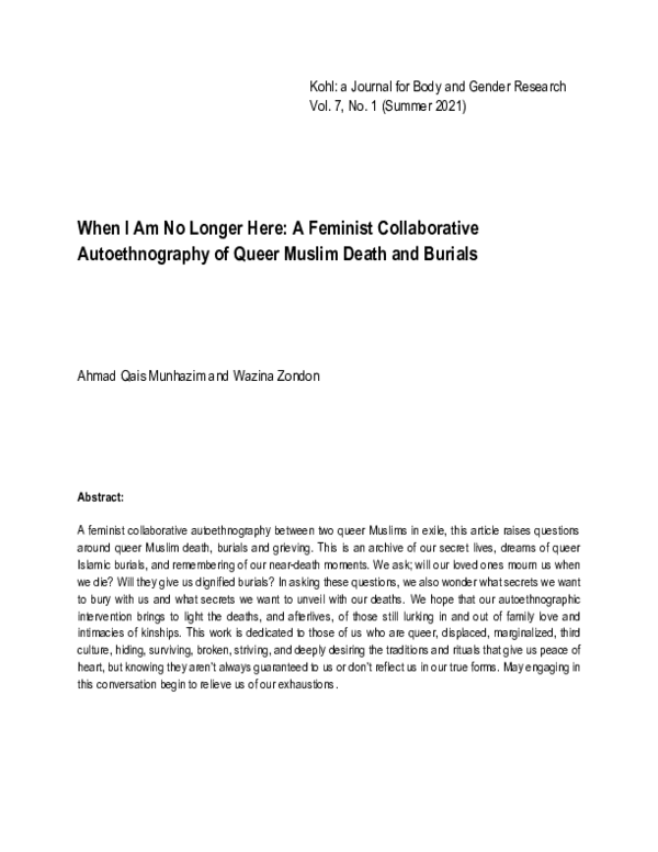 (PDF) When I Am No Longer Here: A Feminist Collaborative ...