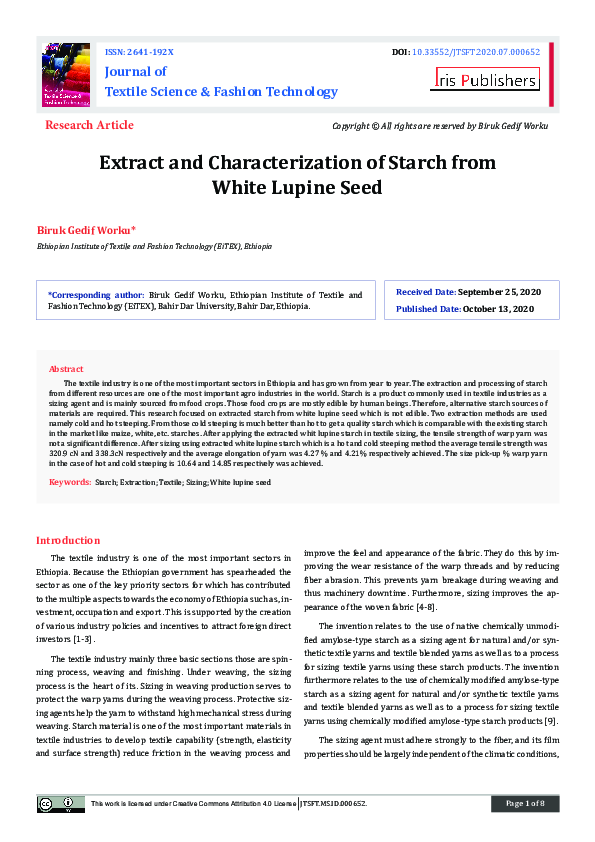 (PDF) Extract and Characterization of Starch from White Lupine Seed