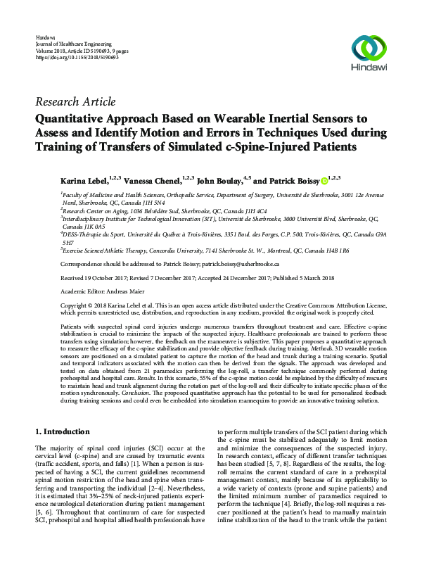 Pdf Quantitative Approach Based On Wearable Inertial Sensors To Assess And Identify Motion And